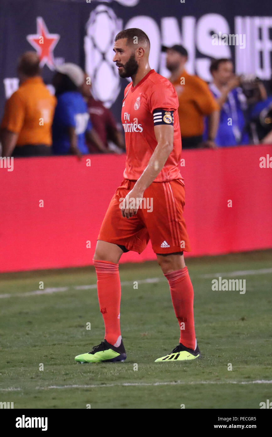 Striker Karim Benzema of Real Madrid #9 in action against Roma in the ...
