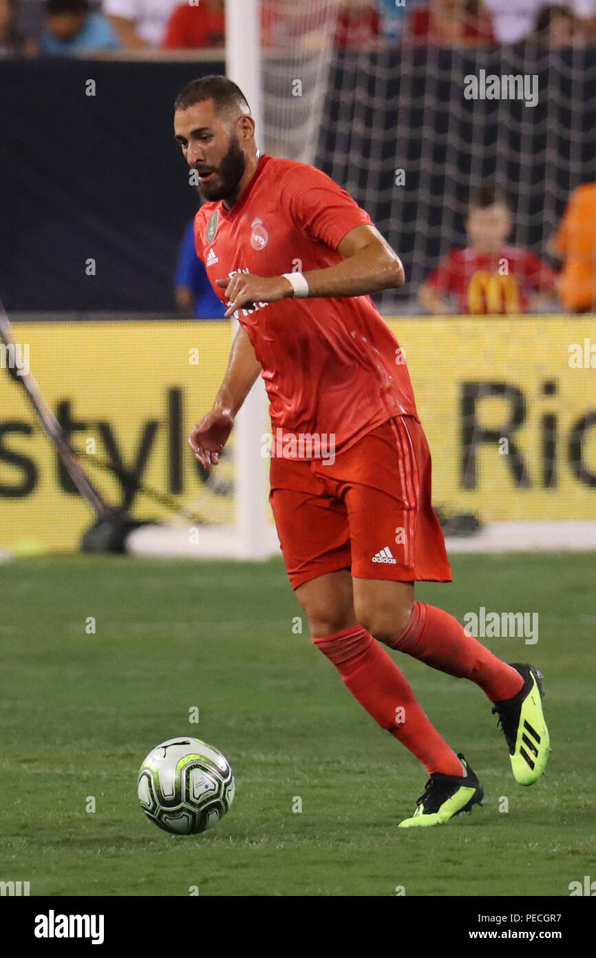 Striker Karim Benzema of Real Madrid #9 in action against Roma in the ...