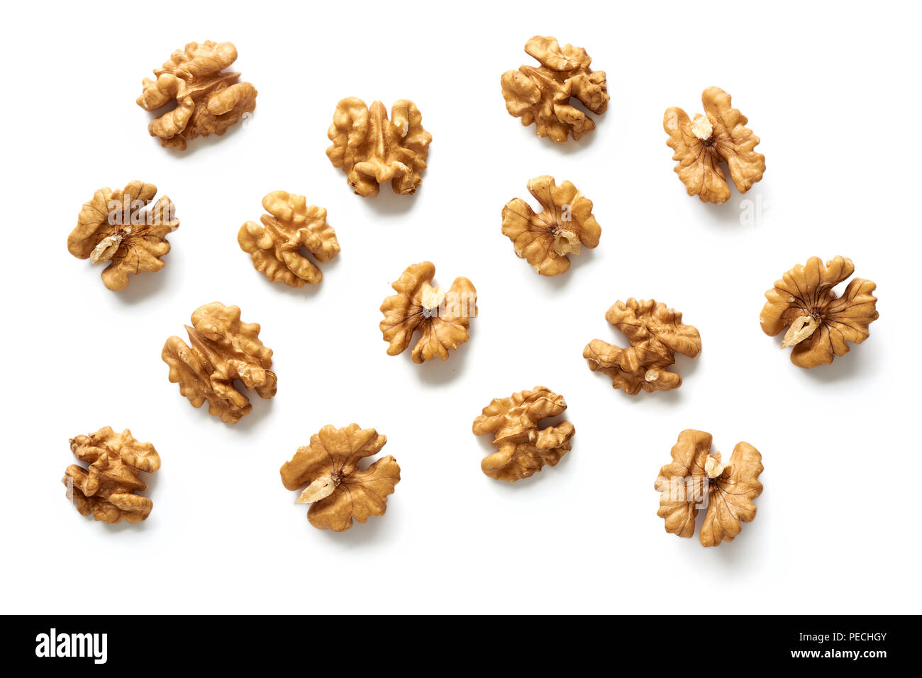 Walnut kernels isolated on white background. Top view Stock Photo - Alamy
