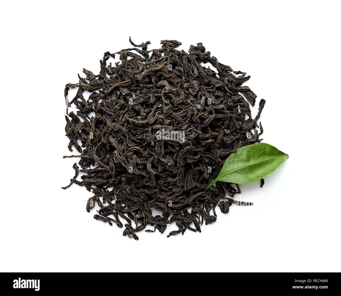 Dried black tea leaves isolated on white background. Top view Stock ...