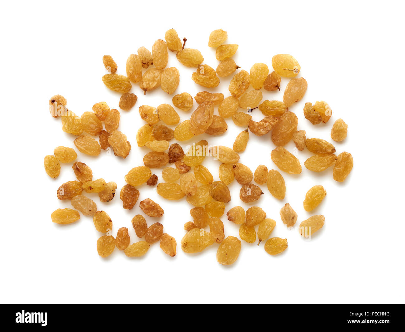 Yellow raisins isolated on white background. Top view Stock Photo - Alamy