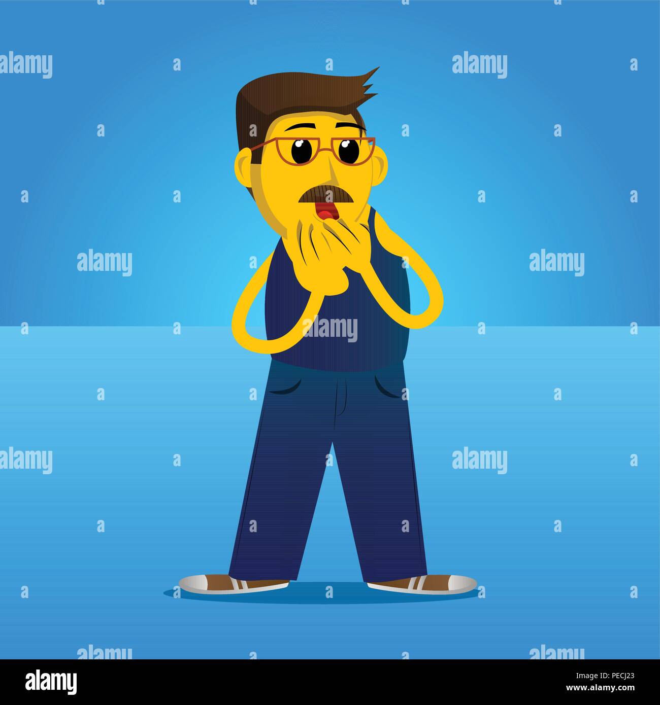 Yellow man with hands over mouth. Vector cartoon illustration Stock ...
