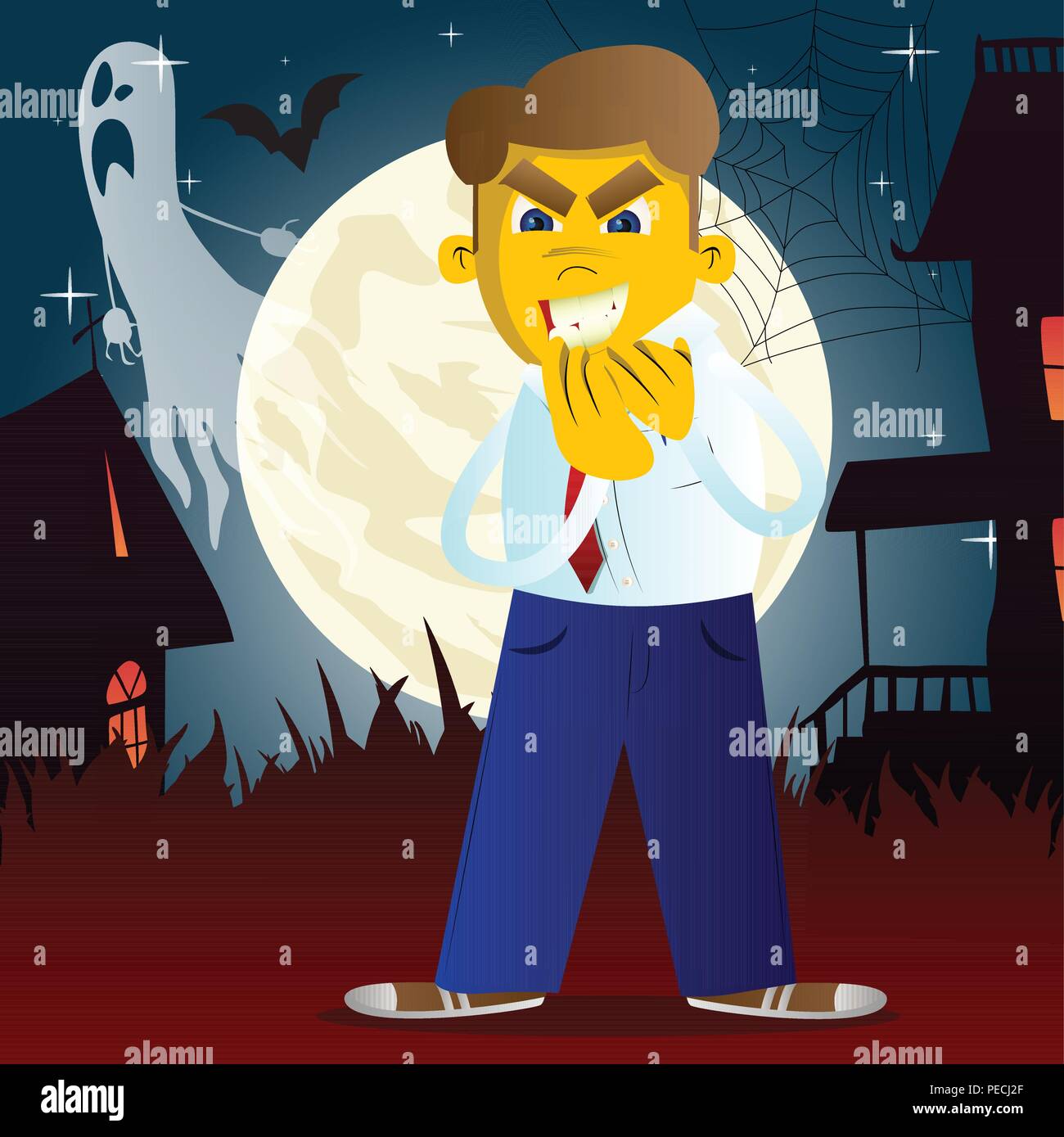 Yellow man with hands over mouth. Vector cartoon illustration Stock ...