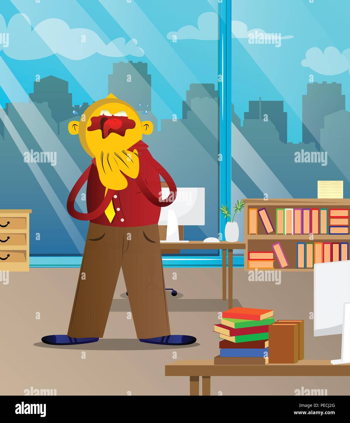 Yellow man with hands over mouth. Vector cartoon illustration Stock ...