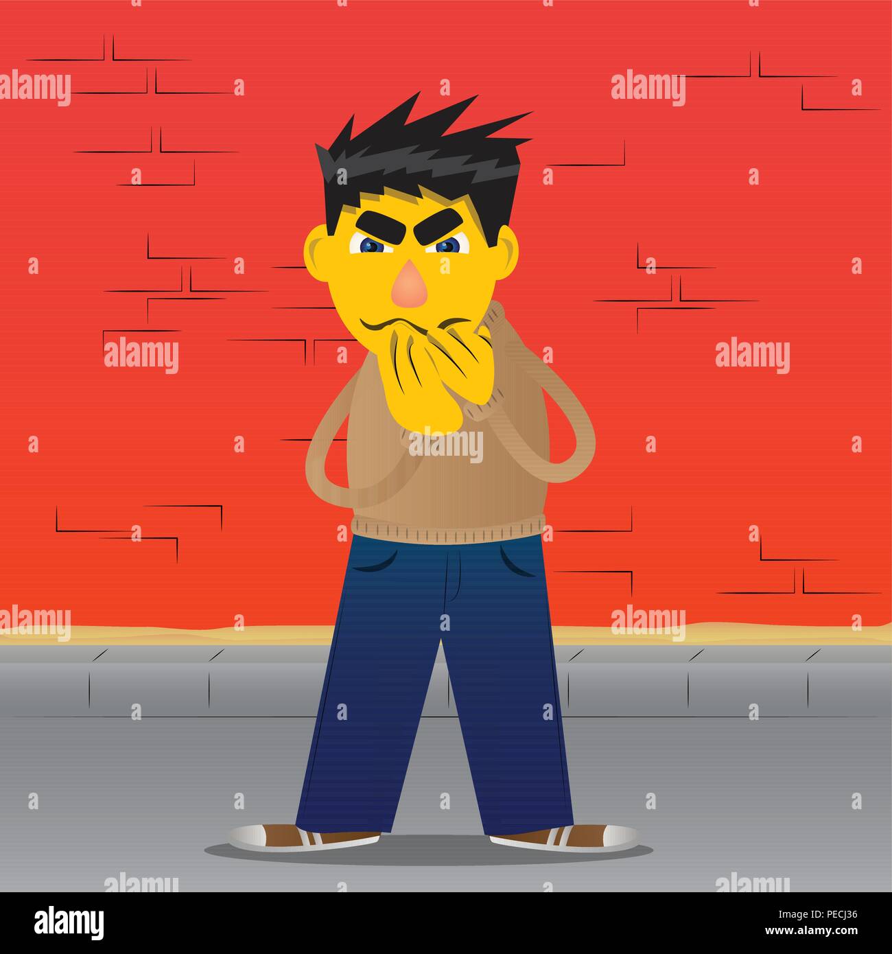 Yellow man with hands over mouth. Vector cartoon illustration Stock ...