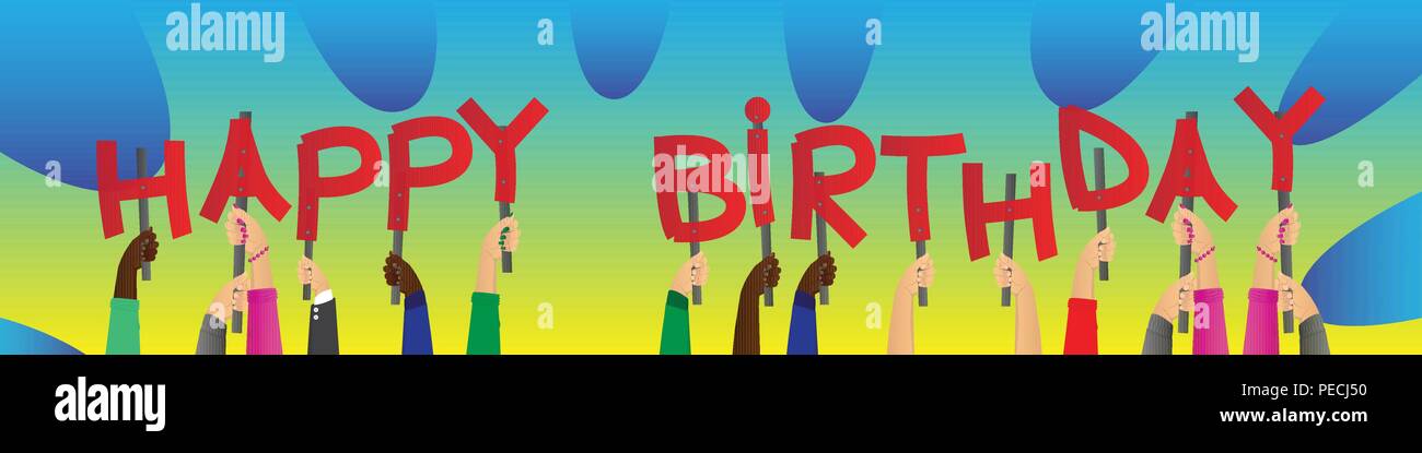 Diverse hands holding letters of the alphabet created the word Happy ...