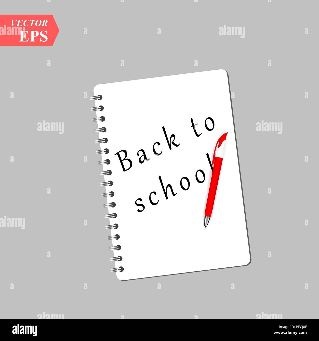 Back to school text on notebook page with a pen. Vector illustration ...