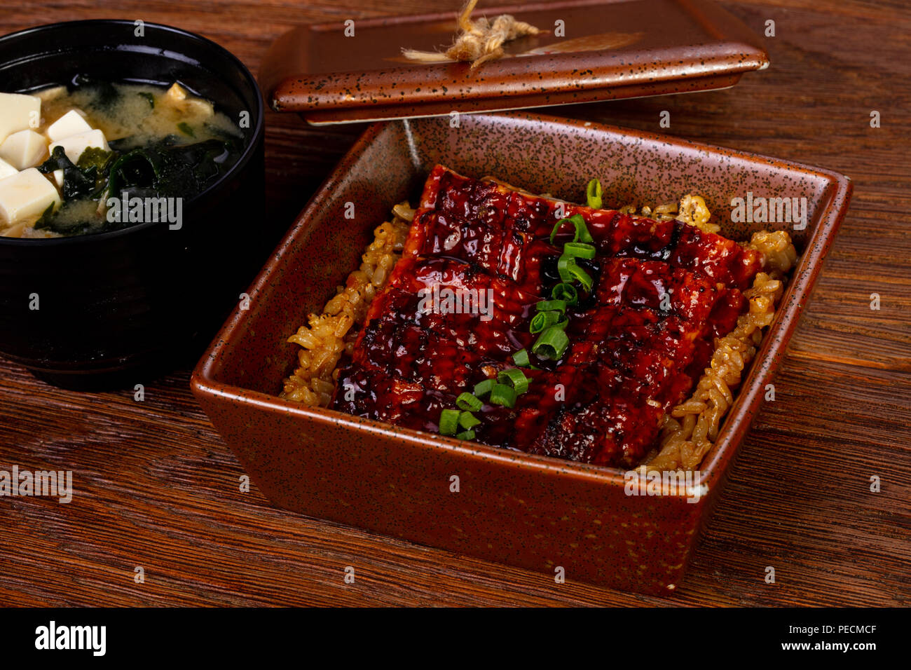 Roasted eel with rice and miso soup Stock Photo - Alamy