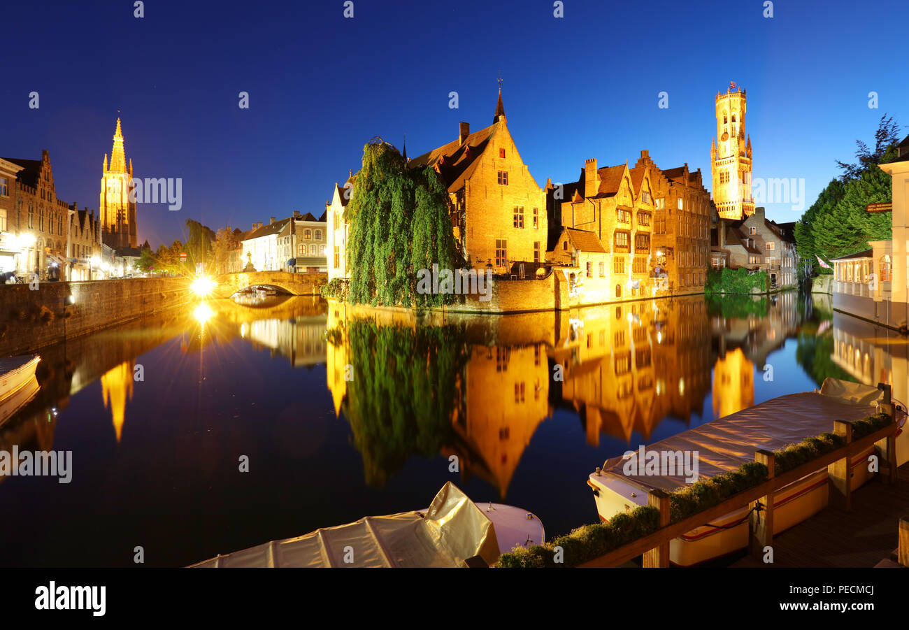 Belgium - Historical centre of Bruges river view. Old Brugge buildings ...