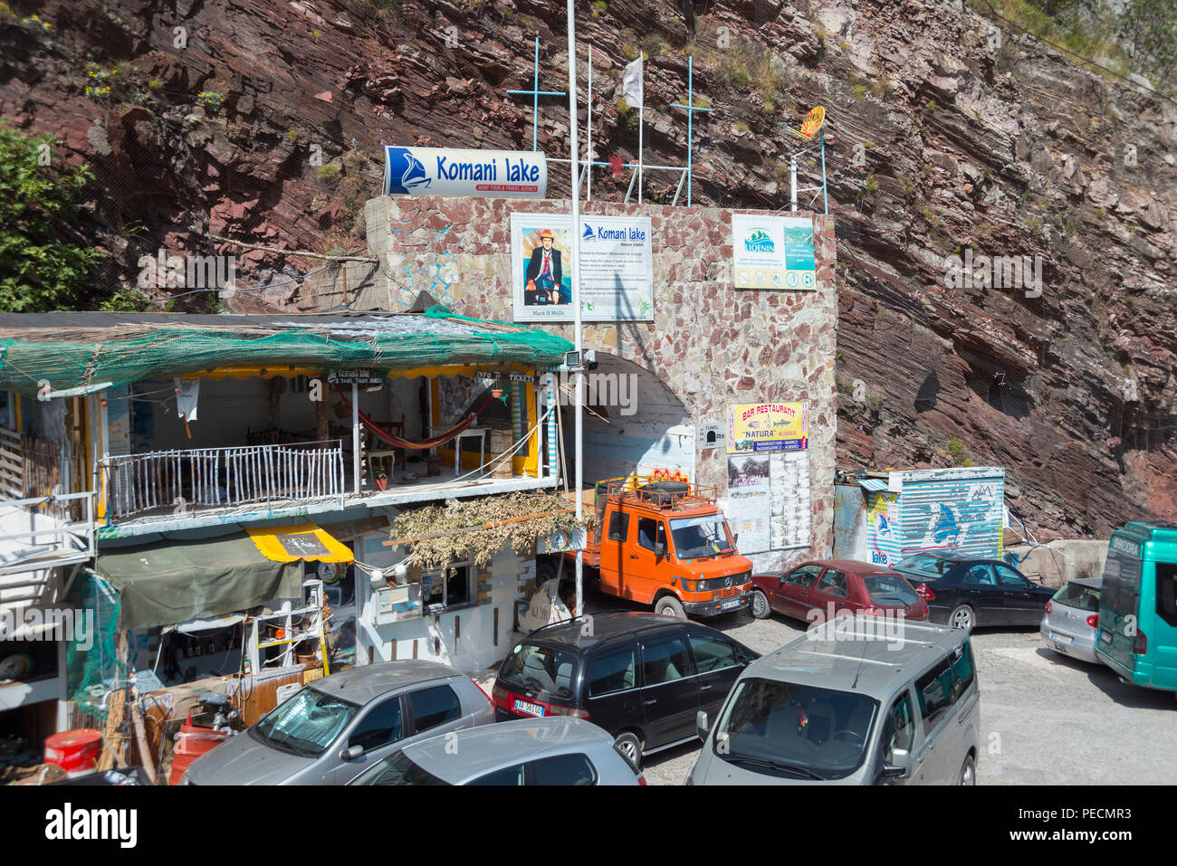Ferry terminal, Koman, Komani lake, river Drin, Albania Stock Photo - Alamy