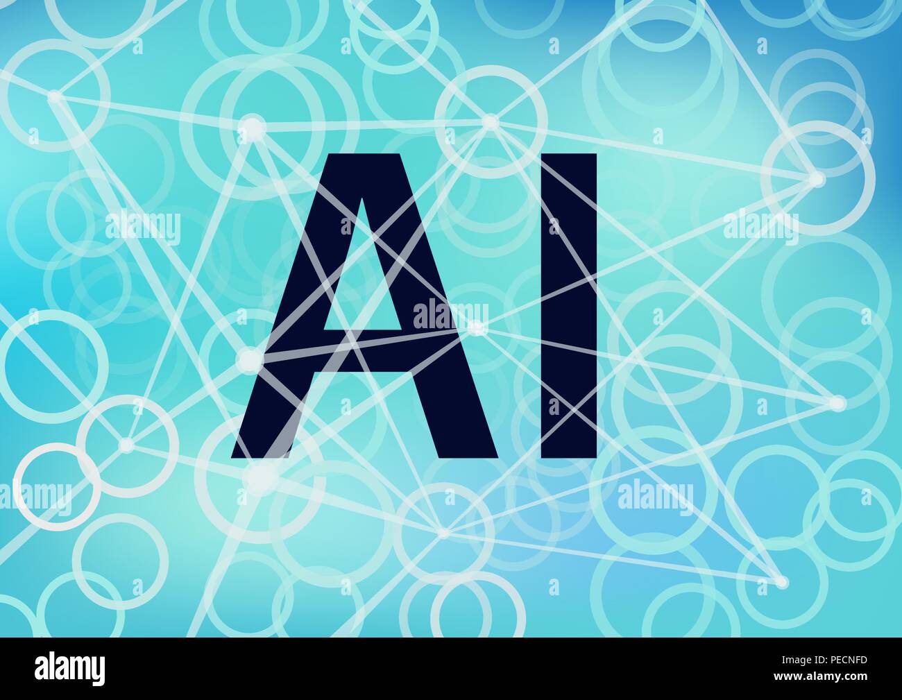 Artificial intelligence (AI) text displayed in front of neural network ...