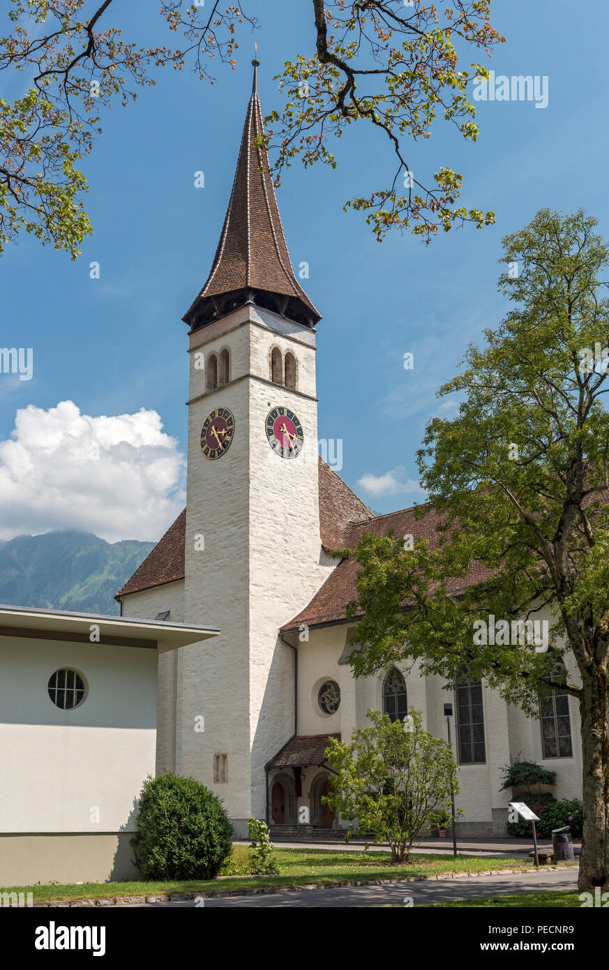 Protestant church (Schlosskirche) in Interlaken, Switzerland Stock ...