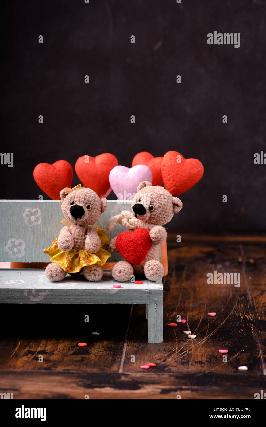Valentines Day. Love heart. Paris. Couple Teddy Bears. Handmade toys ...
