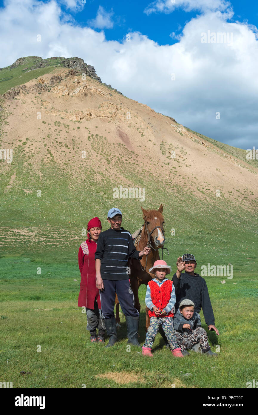 Kyrgyz family with horse, Sary Jaz valley, Issyk Kul region, Kyrgyzstan ...
