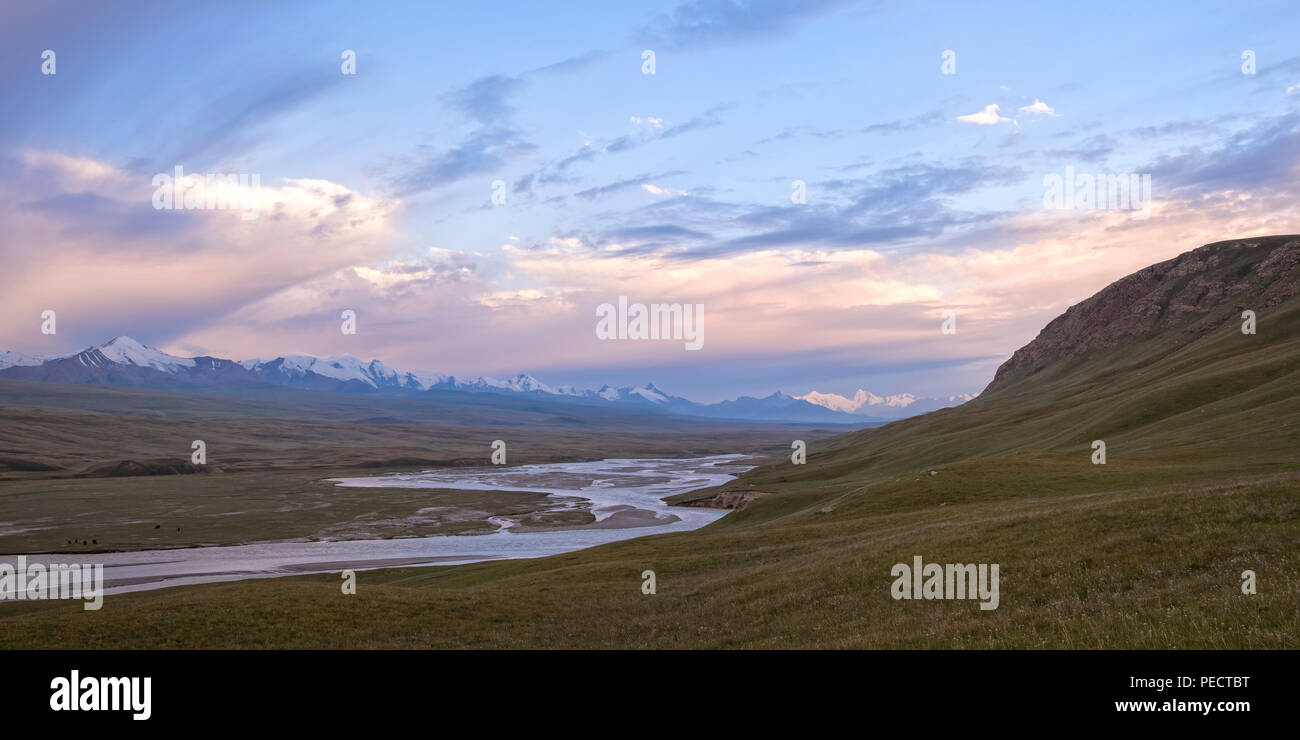 River in the Sary Jaz valley at dawn, Issyk Kul region, Kyrgyzstan ...