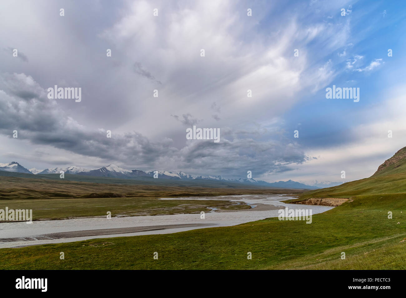 River in the Sary Jaz valley at sunrise, Issyk Kul region, Kyrgyzstan ...