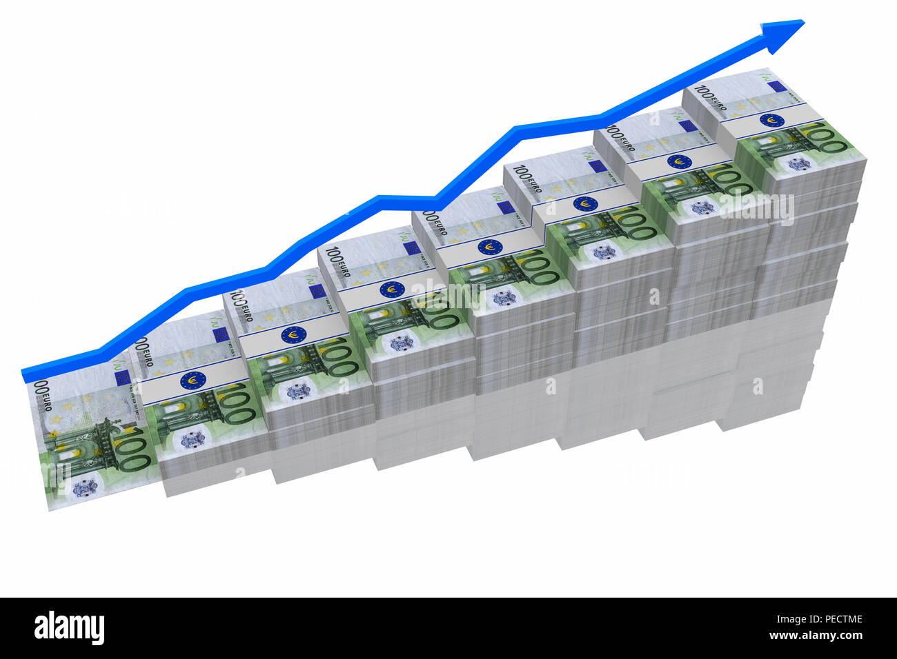 3D illustration. Stack of banknotes with graphic symbol growing Stock ...