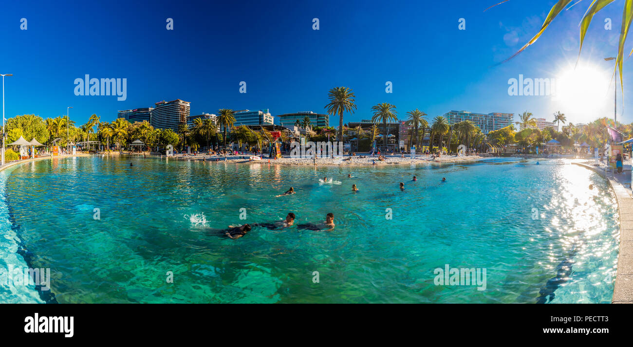 BRISBANE, AUS - AUG 12 2018: Streets Beach in South Bank Parkland. It's ...
