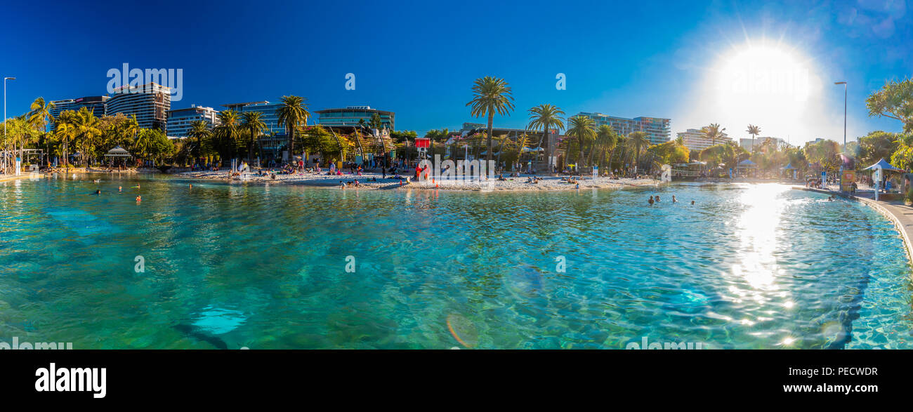 BRISBANE, AUS - AUG 12 2018: Streets Beach in South Bank Parkland. It's ...