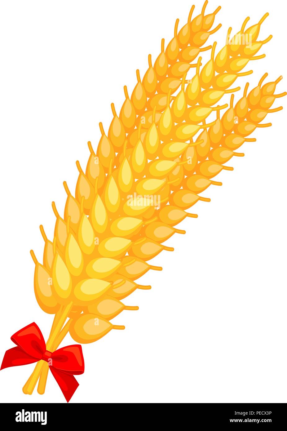 Colorful cartoon ripe wheat with red ribbon bow. Harvest themed vector ...