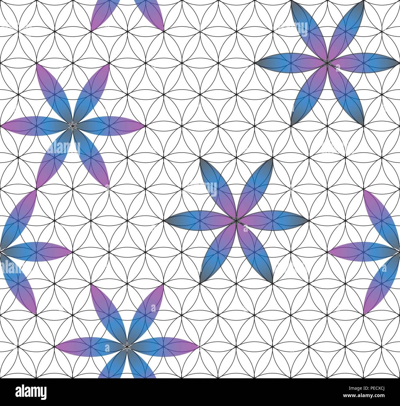 Flower of Life. Sacred geometry. Seamless pattern. Green and purple ...
