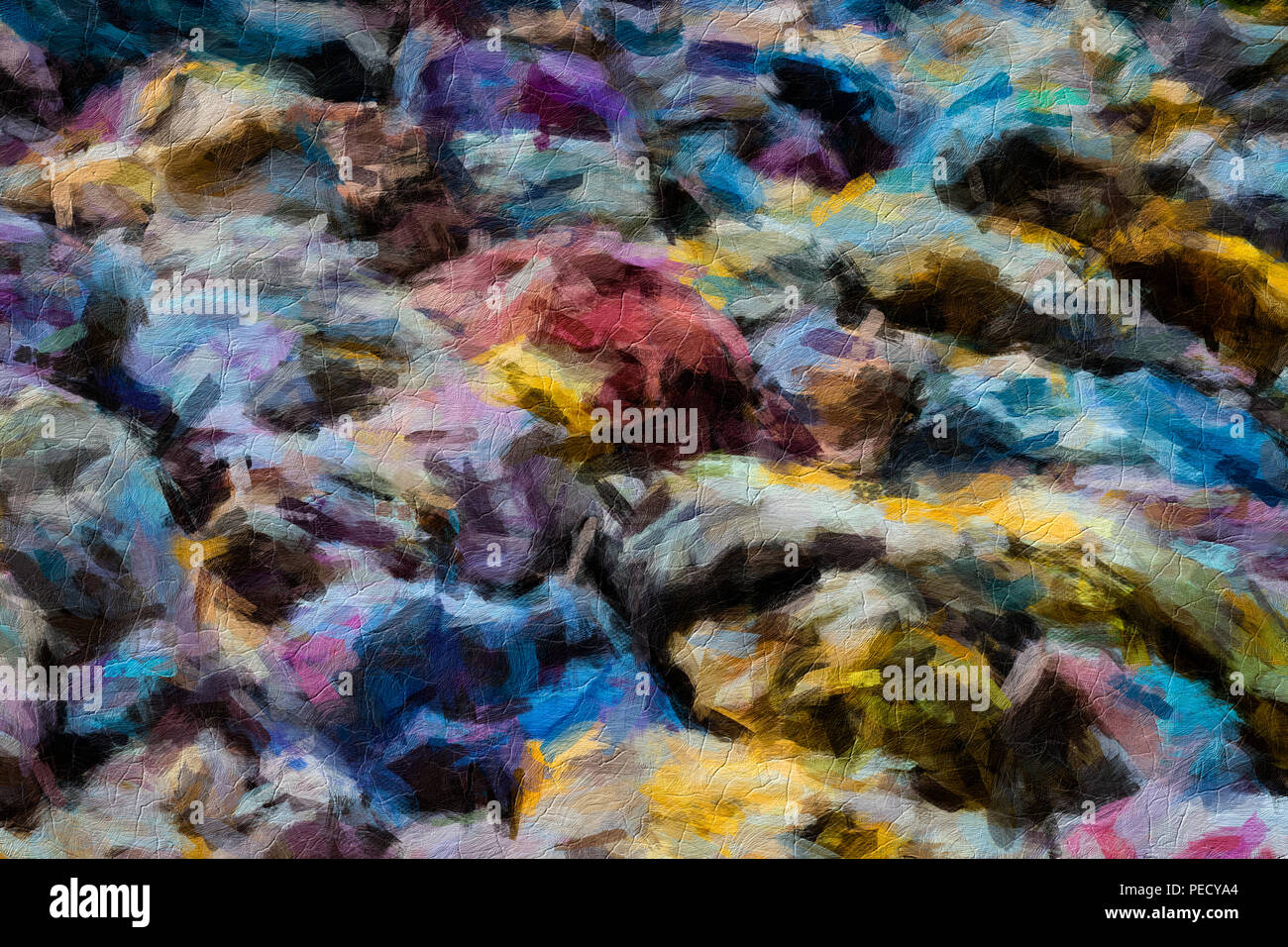 Abstract digital oil painting on canvas full of texture and bright ...