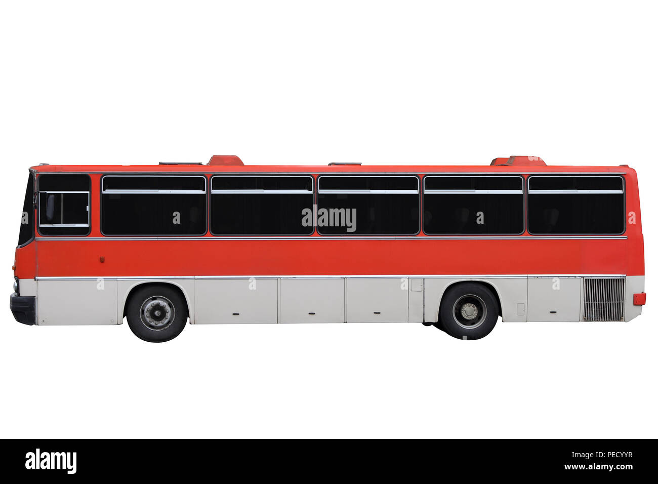 Classic red bus isolated on white background Stock Photo - Alamy