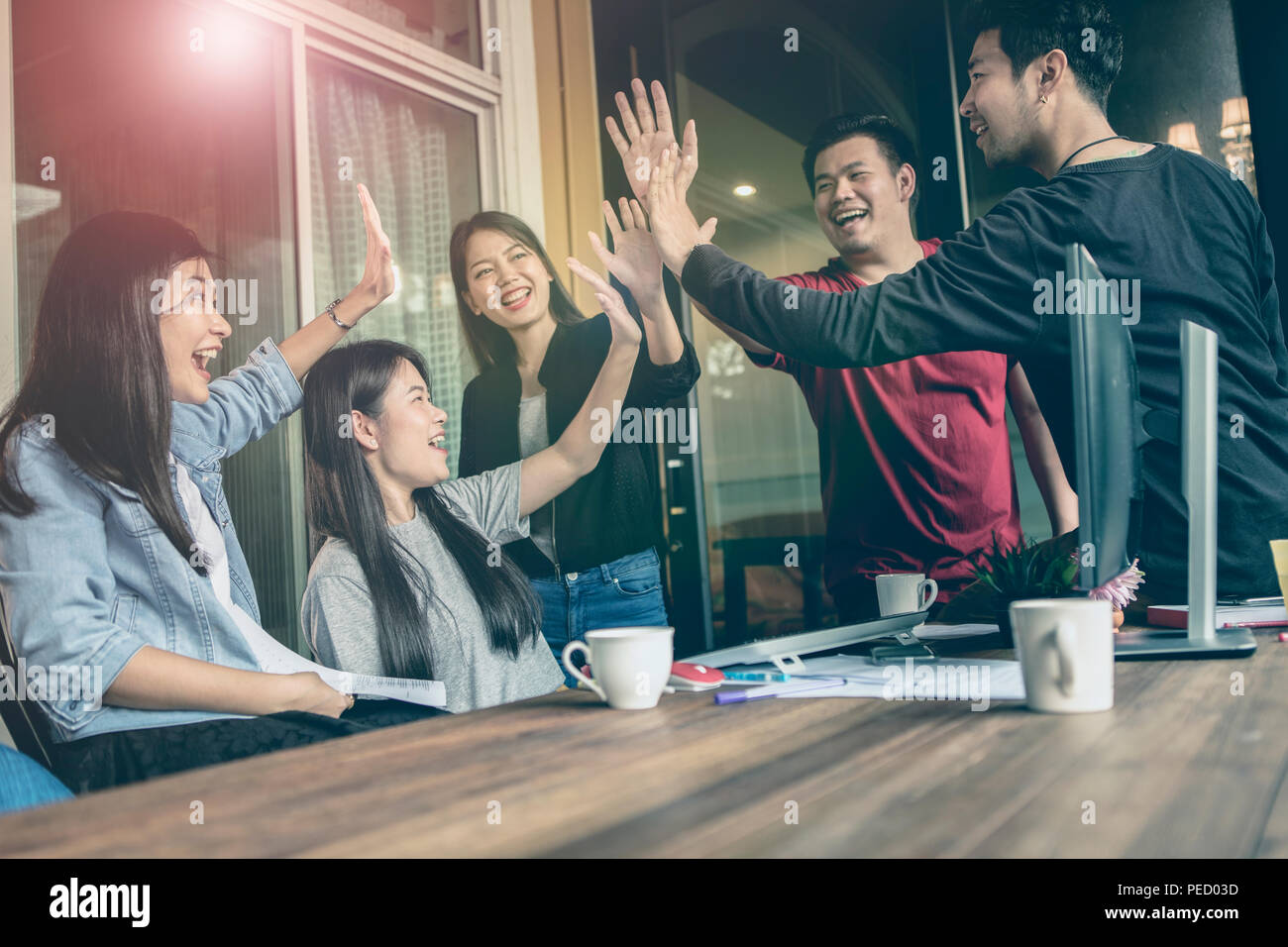 office life ,happiness emotion of freelance team working successful in job project Stock Photo ...