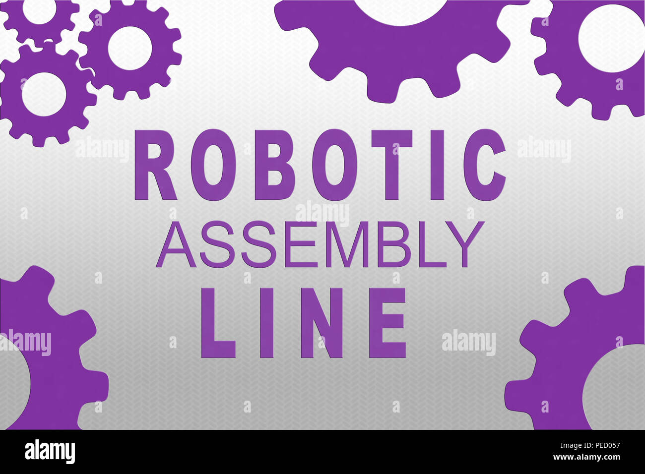 ROBOTIC ASSEMBLY LINE sign concept illustration with purple gear wheel ...