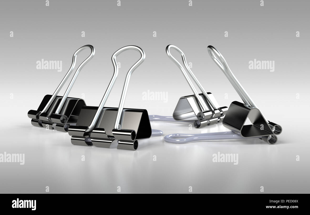 Several binder clips placed on the grey background. 3D rendering Stock ...