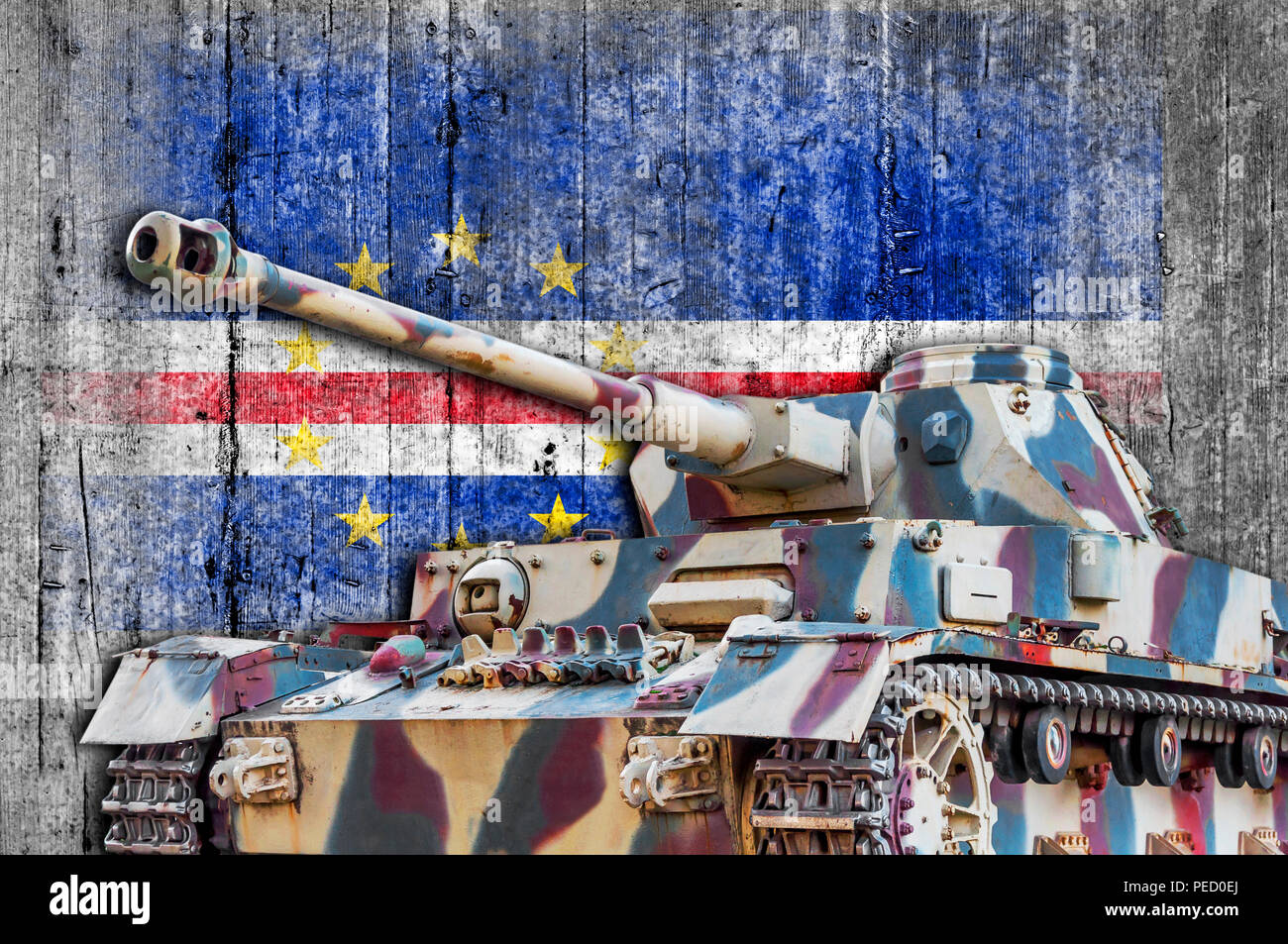 Military tank with concrete Cape Verde flag Stock Photo - Alamy