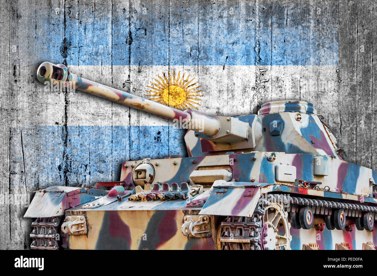 Military tank with concrete Argentina flag Stock Photo - Alamy