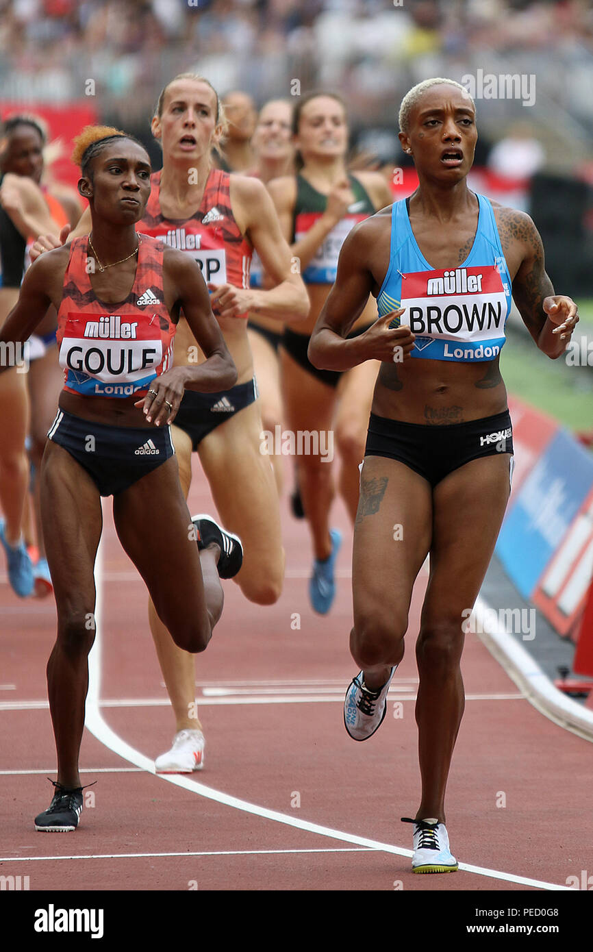 Natoya Goule of Jamaica & Ce'Aira BROWN of USA in the womens 800 metres at the 2018 Muller ...