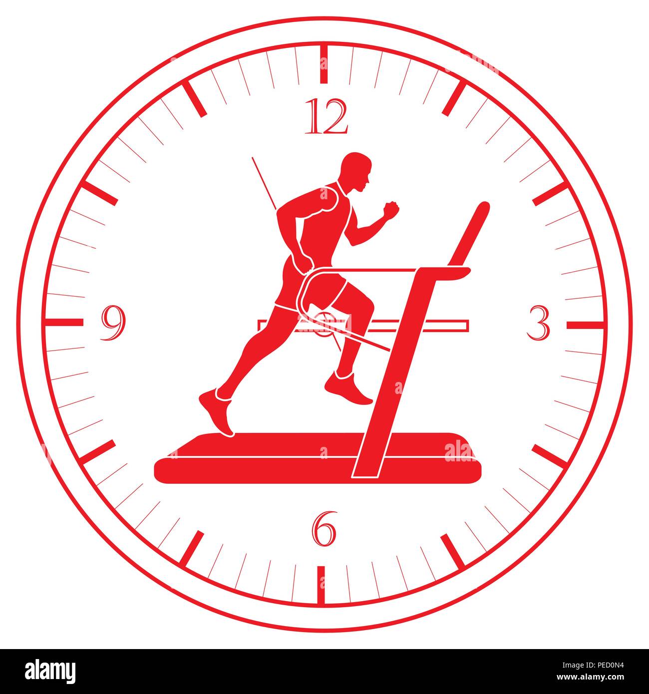 Man jogging on a treadmill and clock. Healthy lifestyle and physical ...