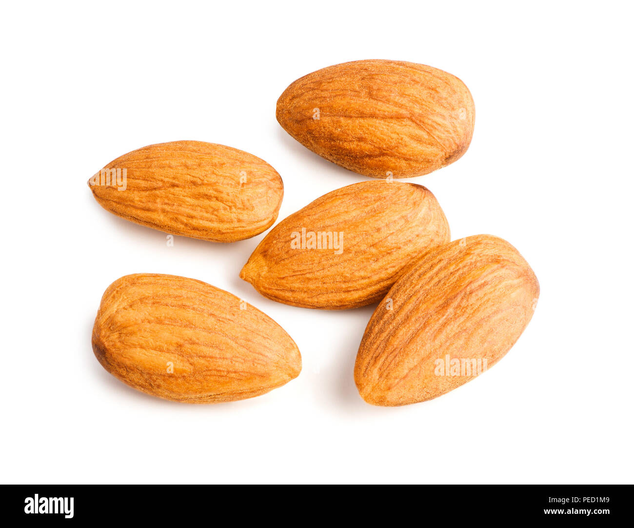 Five almonds nuts isolated on white background with clipping path. Top ...