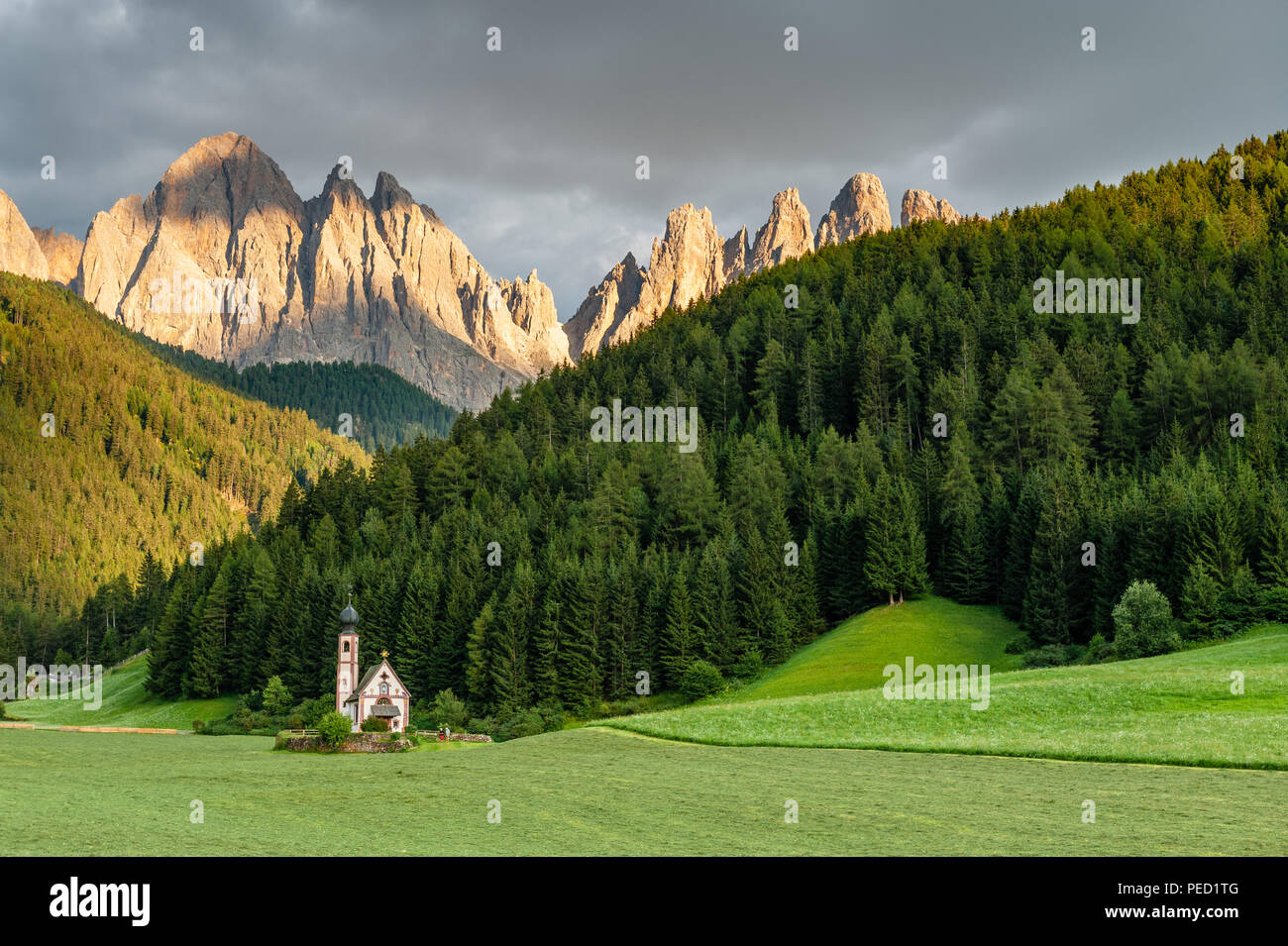 The Church of St. Johann in Ranui, in the Italian Dolomites, around ...