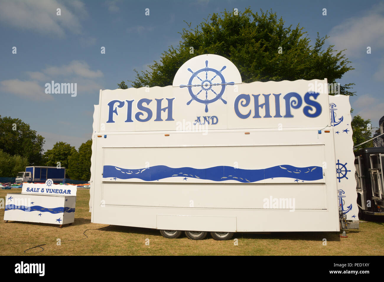 Fish and Chips fast food trailer at festival Stock Photo - Alamy