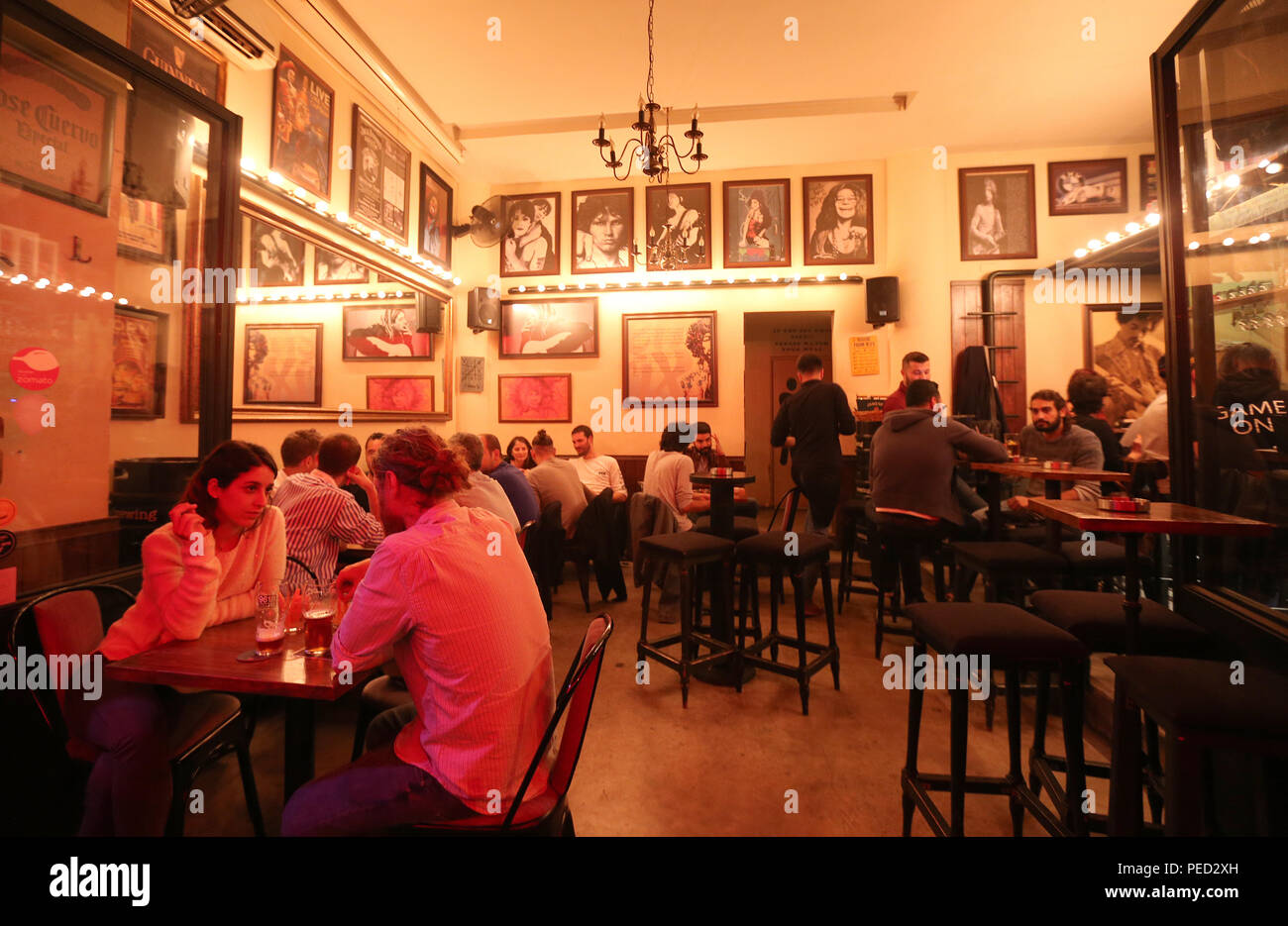 Lebanese and foreigners enjoy a night out at Badro area in Beirut, a ...
