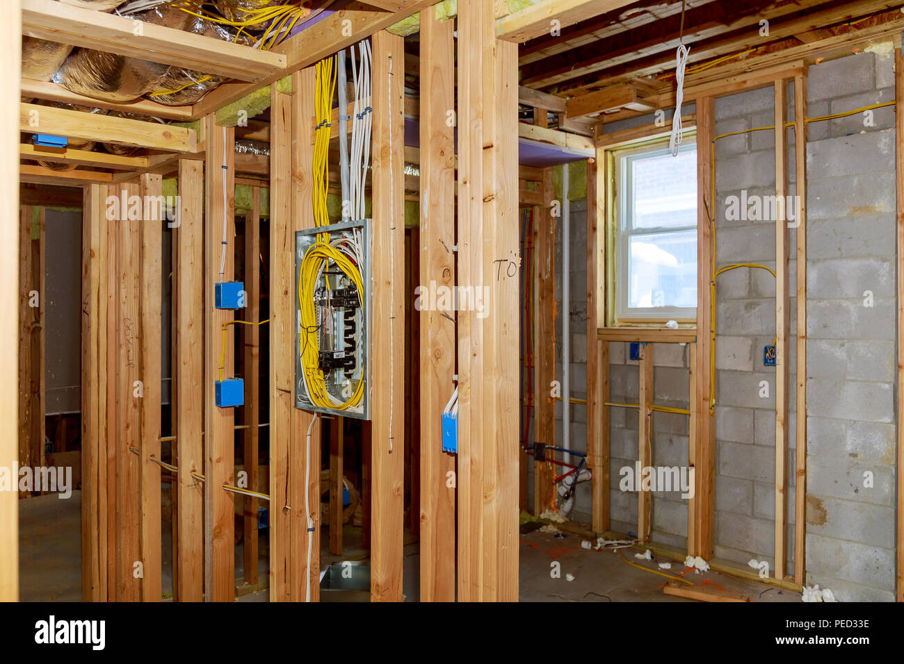 Interior framing of a new house under construction construction home ...