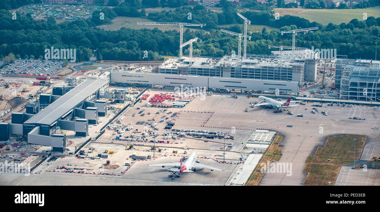 Manchester Airport aerial photo over new terminal construction project ...