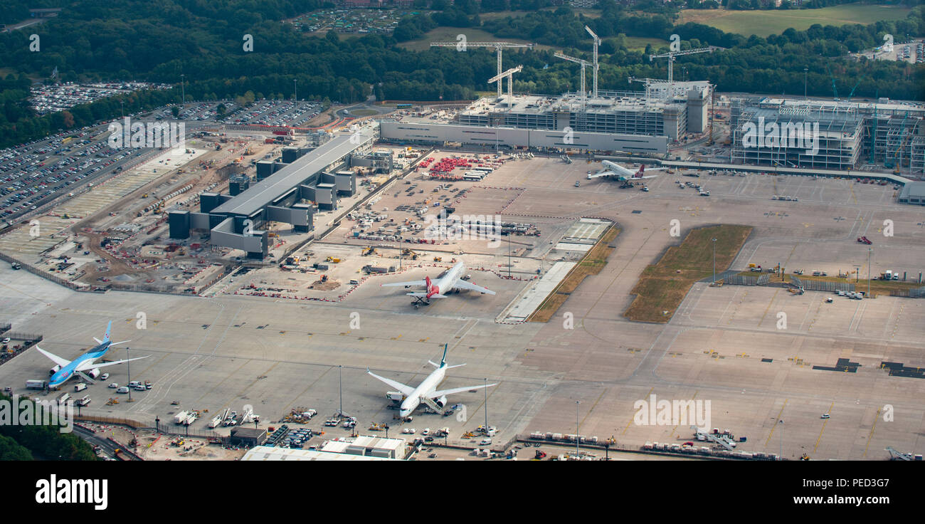 Manchester Airport aerial photo over new terminal construction project ...