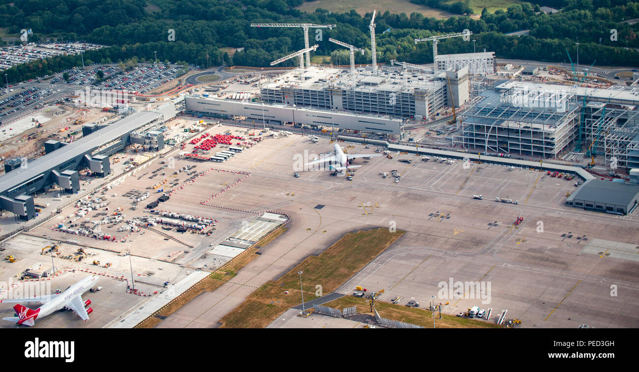 Manchester Airport aerial photo over new terminal construction project ...
