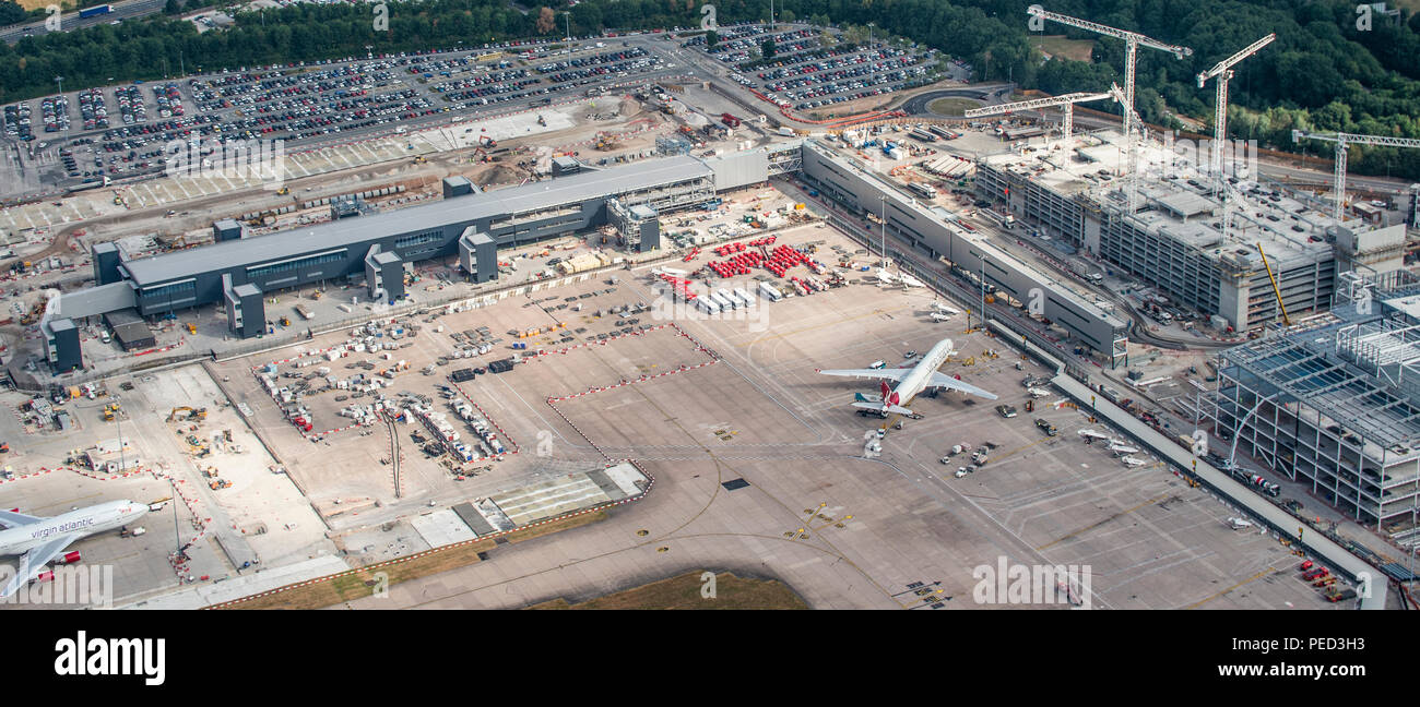 Manchester Airport aerial photo over new terminal construction project ...