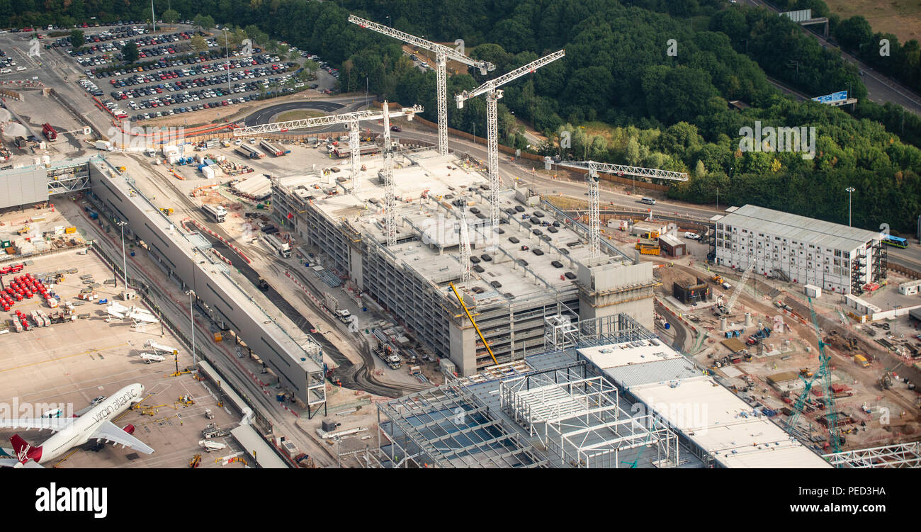 Manchester Airport aerial photo over new terminal construction project ...