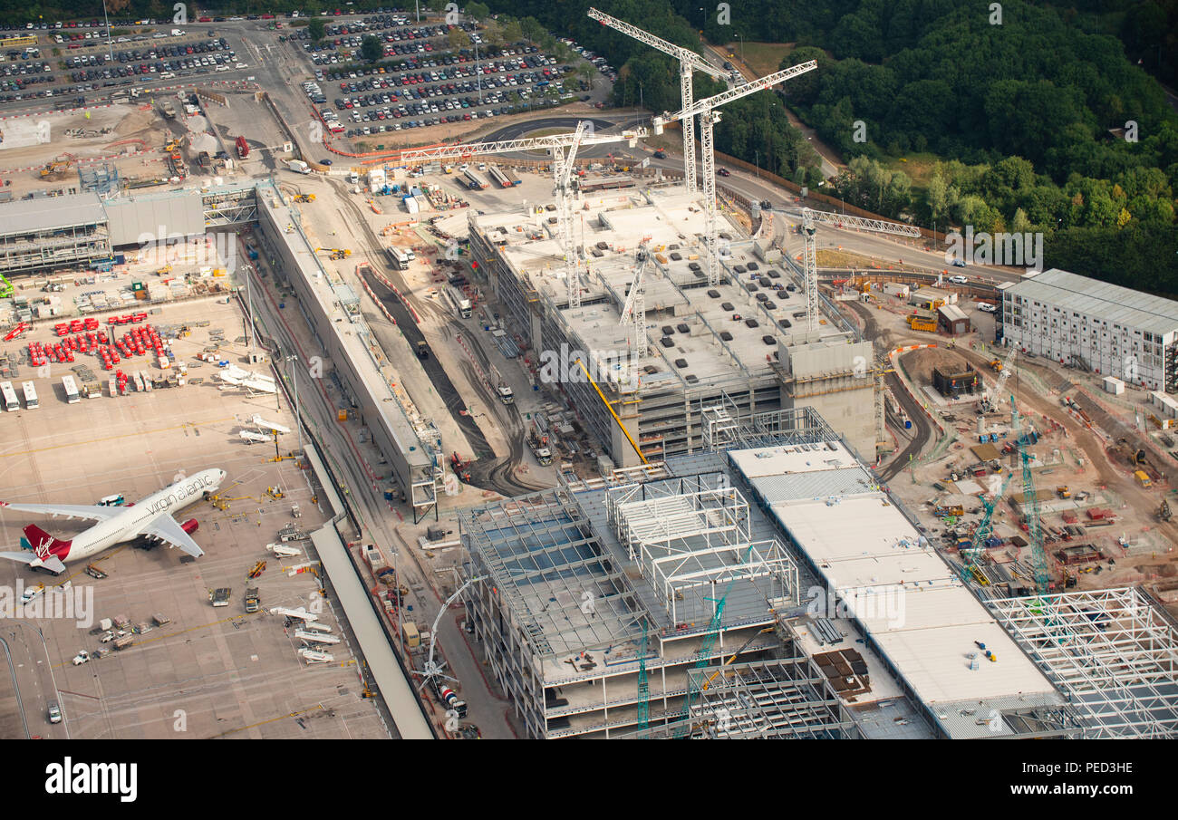 Manchester Airport aerial photo over new terminal construction project ...