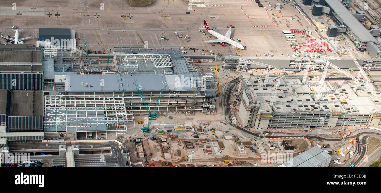 Manchester Airport aerial photo over new terminal construction project ...