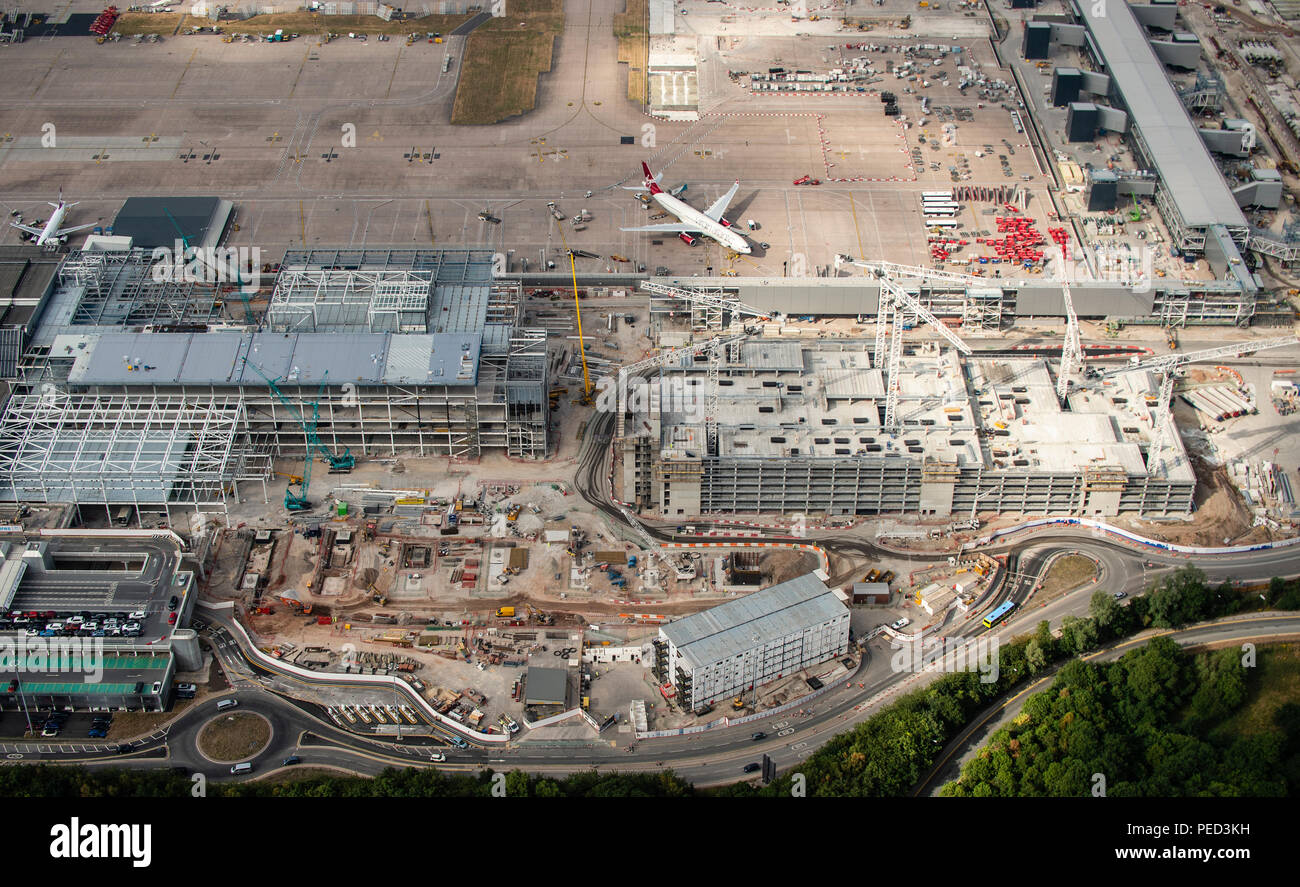 Manchester Airport aerial photo over new terminal construction project ...