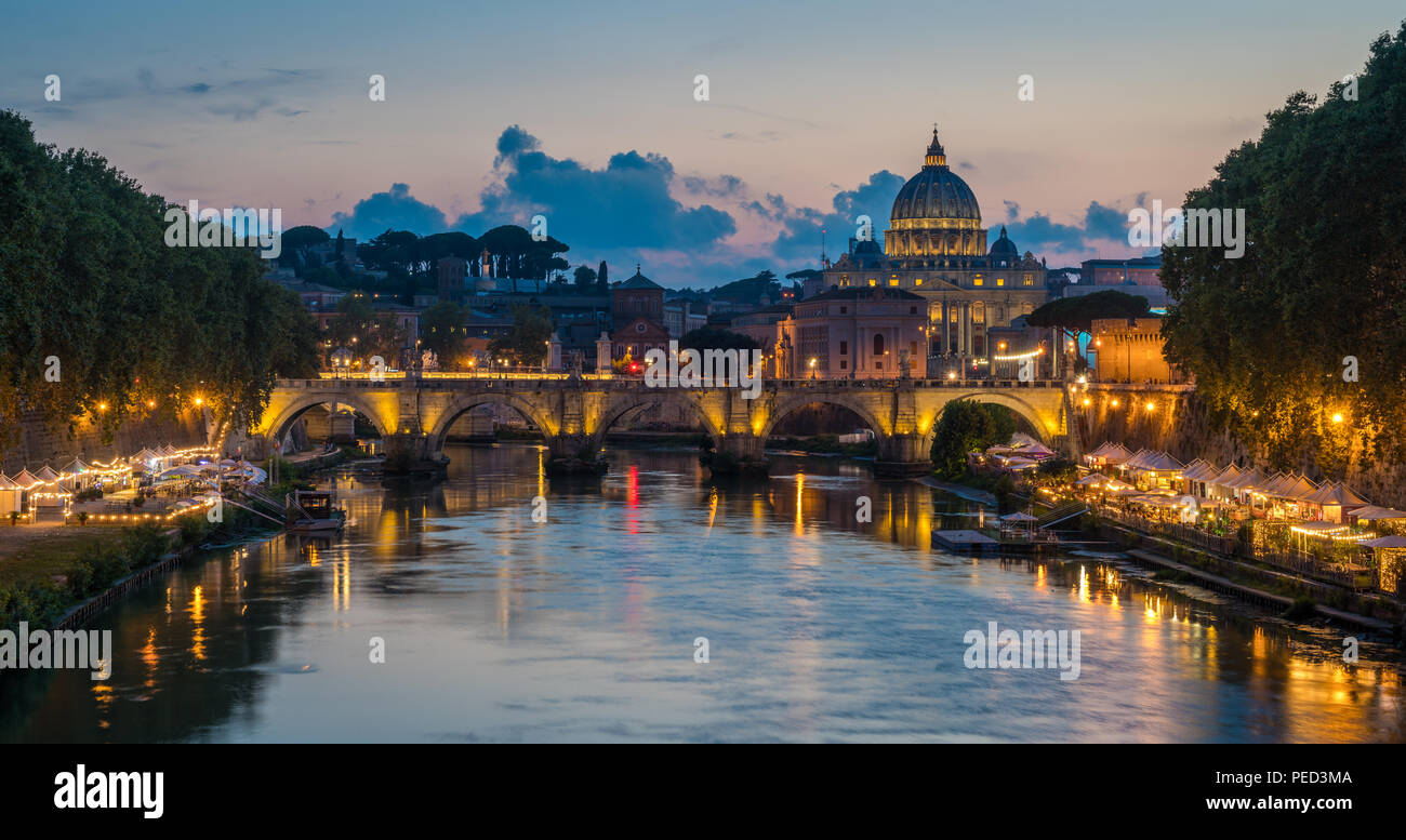 Rome skyline in a summer evening, as seen from Umberto I bridge, with ...
