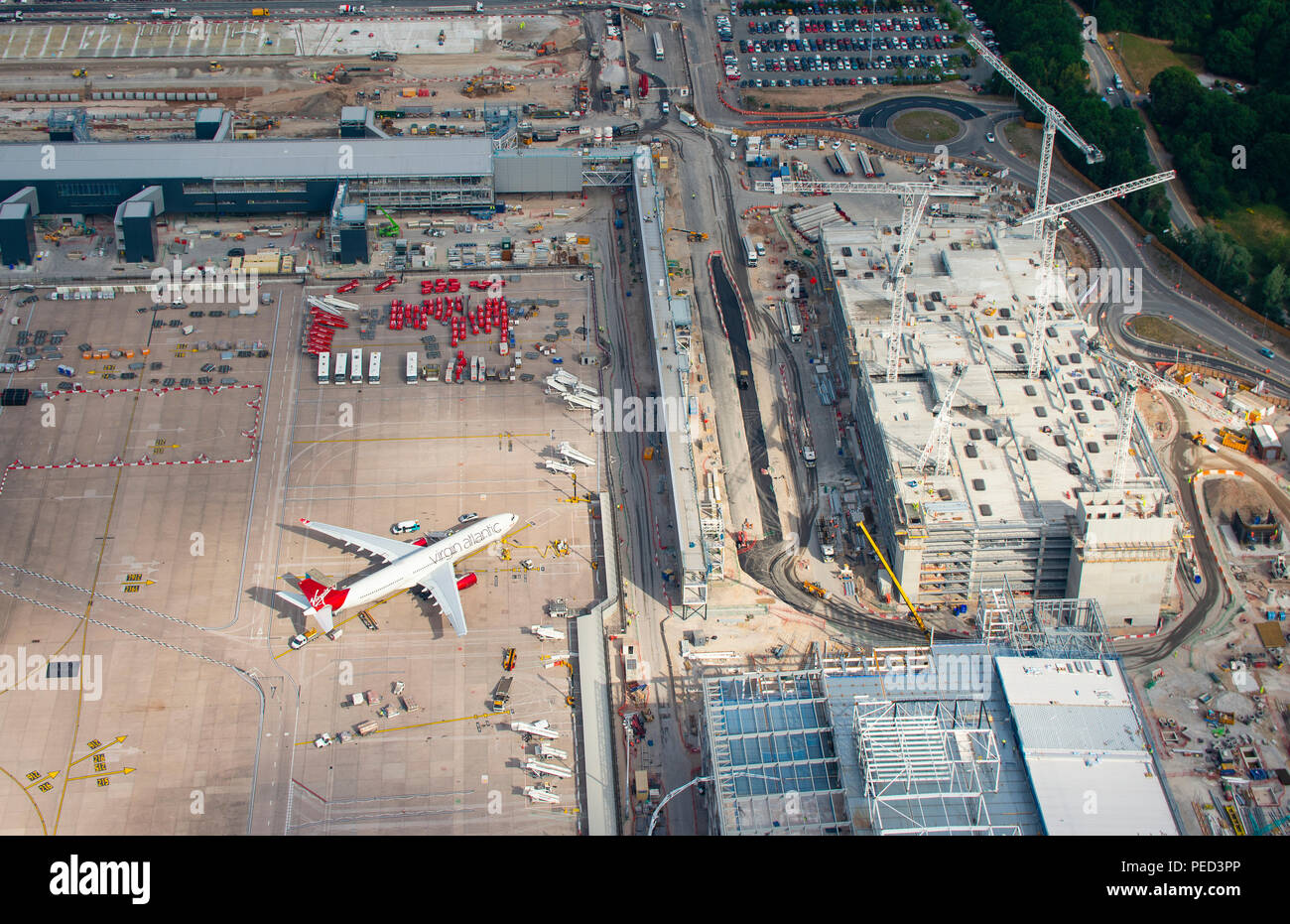 Manchester Airport aerial photo over new terminal construction project ...