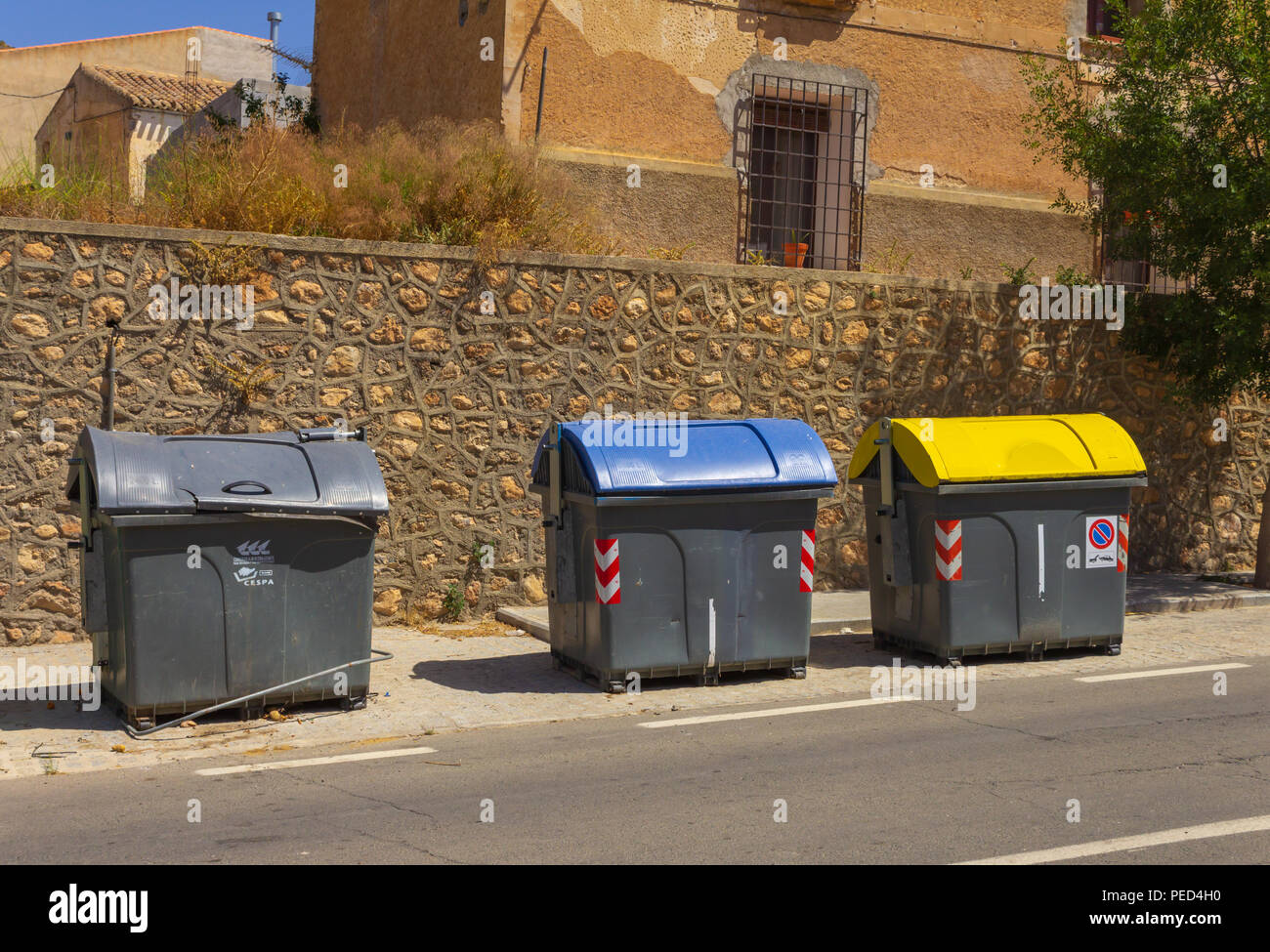 Recycling containers on the streets of Oria in Almeria Province Spain ...